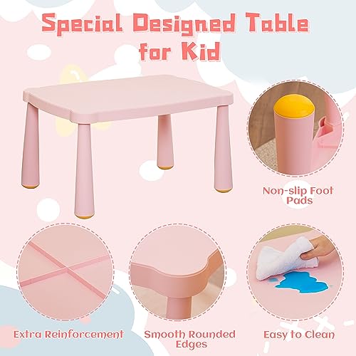 Domi Kids Table and Chair Set, 3 Pieces Enlarged Natural Plastic Toddler Desk and Chairs with 11.8" H Seat, Preschool Chair, Toddler Chairs Activity Table for Home, Playroom, Preschool, Kindergarten