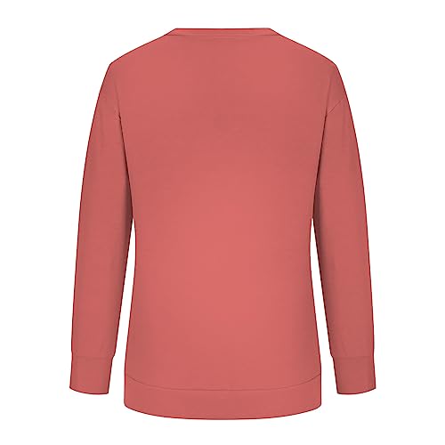 Homisy Sweatshirt for Women Casual Solid Color Crewneck Sweatshirt Pullover Tops Lightweight Long Sleeve Sweatshirts Watermelon Red