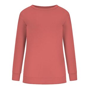 Homisy Sweatshirt for Women Casual Solid Color Crewneck Sweatshirt Pullover Tops Lightweight Long Sleeve Sweatshirts Watermelon Red