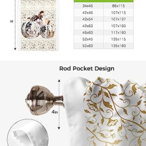 Autumn Thanksgiving Tie Up Curtains for Window, Fall Pumpkins Gold Leaves White Thermal Insulted Balloon Shade Adjustable Rod Pocket Curtains Valance Panels for Kitchen Bathroom Café 42 x 63