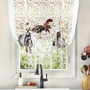 Autumn Thanksgiving Tie Up Curtains for Window, Fall Pumpkins Gold Leaves White Thermal Insulted Balloon Shade Adjustable Rod Pocket Curtains Valance Panels for Kitchen Bathroom Café 42 x 63