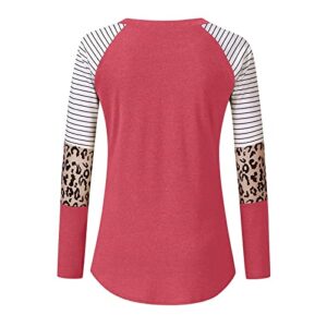 Sexy Tops for Women Fall Women's Long Sleeve Top Fall and Winter Fashion Leopard Print Striped Print Round Neck Shirt Loose Casual Watermelon Red XL