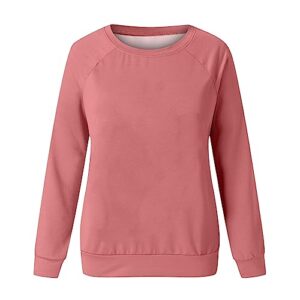 ZunFeo pink sweatshirt for men 2023 Crew Neck Sweatshirts Women Long Sleeve Oversized Sweatshirt Pullover Solid Color Top Loose Fit Fall Clothes 2023 Watermelon Red L