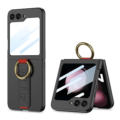 Case for Samsung Galaxy Z Flip 5,Shockproof Hard PC Anti-Scratch Protective Cover Folding Ring Case with Elastic Wristband for Samsung Galaxy Z Flip 5(Carbon Fiber)