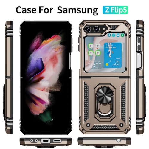 Case for Samsung Galaxy Z Flip 5,Military Grade Heavy Duty Foldable Shockproof Magnetic Ring Kickstand Full Body Case Cover Compatible with Samsung Galaxy Z Flip 5(Gold)