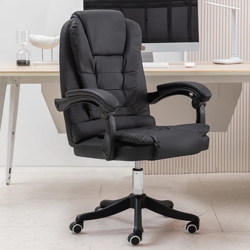 Office Chair Gaming Chair Computer Chair Boss Chair Office Chair Ergonomic Soft and Comfortable Office Home Computer Chair Fixed arm Swivel Chair (Color : Black, Size : One Size)