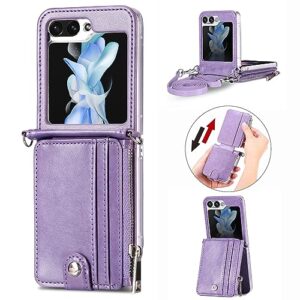 phone protective flip case 2 in 1 Detachable Wallet Case Compatible with Samsung Galaxy Z Flip 5 Case with Card Holder, Galaxy Z Flip 5 Case with Detachable Strap Crossbody Zipper Pocket Kickstand for