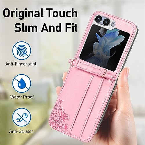 protective filp case Galaxy Z Flip 5 Wallet Case with Card Holder, Compatible Samsung Galaxy Z Flip 5 Case, Galaxy Z Flip 5 Case with Detachable Strap Crossbody Pocket Kickstand for Women nonmetallic