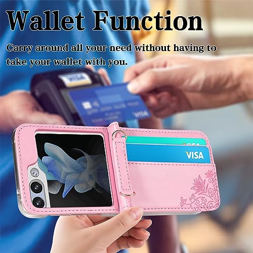 protective filp case Galaxy Z Flip 5 Wallet Case with Card Holder, Compatible Samsung Galaxy Z Flip 5 Case, Galaxy Z Flip 5 Case with Detachable Strap Crossbody Pocket Kickstand for Women nonmetallic