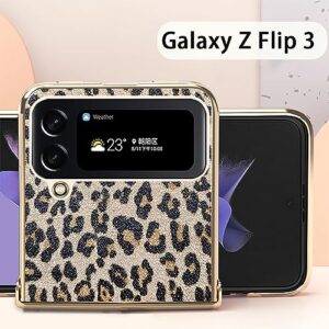 phone case Compatible with Samsung Galaxy Z Flip 3 5G Leopard Case,Slim Leopard Print Tiger Luxury Pattern Design,Electroplated Bezel+Hard PC Bumper Cool Protective Case Compatible with Women Men phon