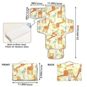 Bulletgxll Cute Giraffe Flower Portable Diaper Changing Pad Waterproof Changing Pad with Baby Tissue Pocket and Magic Stick for Newborn Baby.