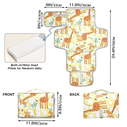 Bulletgxll Cute Giraffe Flower Portable Diaper Changing Pad Waterproof Changing Pad with Baby Tissue Pocket and Magic Stick for Newborn Baby.