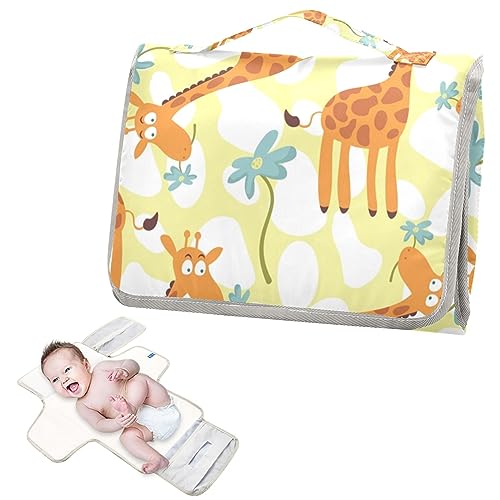 Bulletgxll Cute Giraffe Flower Portable Diaper Changing Pad Waterproof Changing Pad with Baby Tissue Pocket and Magic Stick for Newborn Baby.