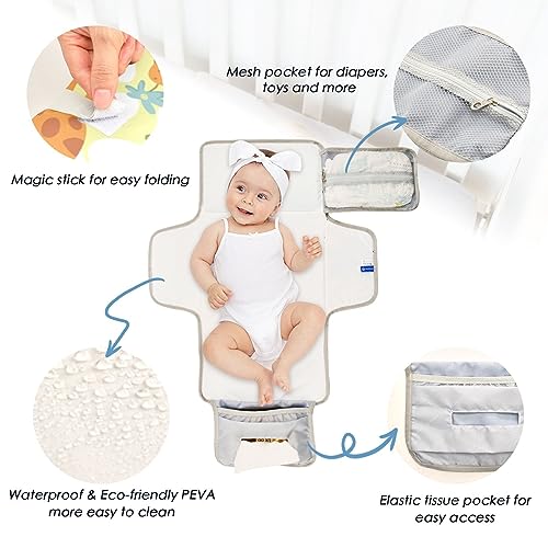 Bulletgxll Cute Giraffe Flower Portable Diaper Changing Pad Waterproof Changing Pad with Baby Tissue Pocket and Magic Stick for Newborn Baby.