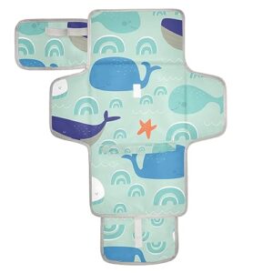 bulletgxll funny cartoon whale portable diaper changing pad waterproof changing pad with baby tissue pocket and magic stick for newborn baby.