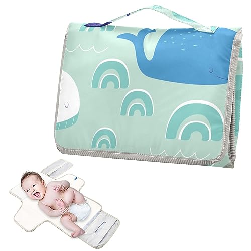 Bulletgxll Funny Cartoon Whale Portable Diaper Changing Pad Waterproof Changing Pad with Baby Tissue Pocket and Magic Stick for Newborn Baby.