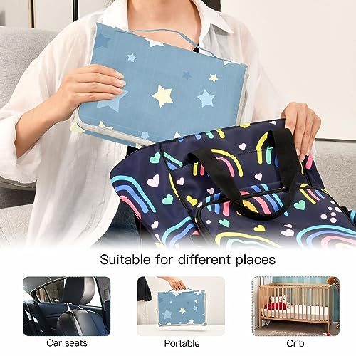 Bulletgxll Cartoon Star Blue Portable Diaper Changing Pad Waterproof Changing Pad with Baby Tissue Pocket and Magic Stick for Newborn Baby.