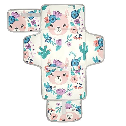 Bulletgxll Llama Cactus Portable Diaper Changing Pad Waterproof Changing Pad with Baby Tissue Pocket and Magic Stick for Newborn Baby.