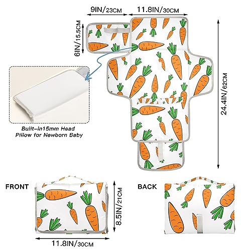 Bulletgxll Carrot Portable Diaper Changing Pad Waterproof Changing Pad with Baby Tissue Pocket and Magic Stick for Newborn Baby.