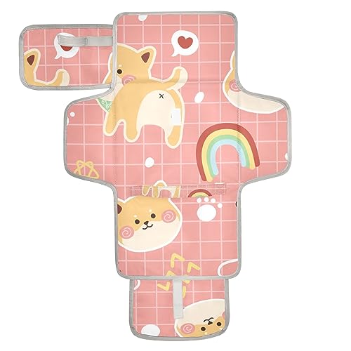 Bulletgxll Cute Shiba Portable Diaper Changing Pad Waterproof Changing Pad with Baby Tissue Pocket and Magic Stick for Newborn Baby.