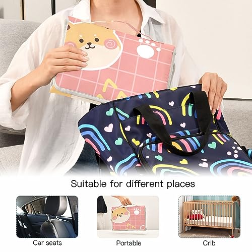 Bulletgxll Cute Shiba Portable Diaper Changing Pad Waterproof Changing Pad with Baby Tissue Pocket and Magic Stick for Newborn Baby.