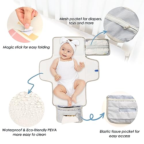 Bulletgxll Cute Shiba Portable Diaper Changing Pad Waterproof Changing Pad with Baby Tissue Pocket and Magic Stick for Newborn Baby.