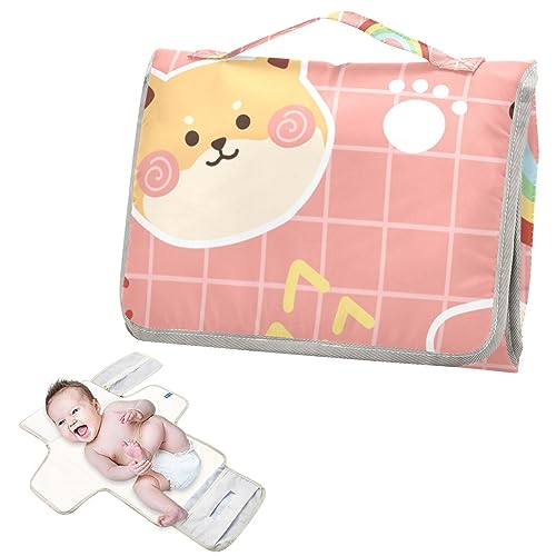 Bulletgxll Cute Shiba Portable Diaper Changing Pad Waterproof Changing Pad with Baby Tissue Pocket and Magic Stick for Newborn Baby.