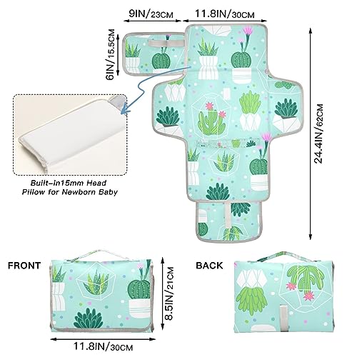 Bulletgxll Cactus Potted Portable Diaper Changing Pad Waterproof Changing Pad with Baby Tissue Pocket and Magic Stick for Newborn Baby.