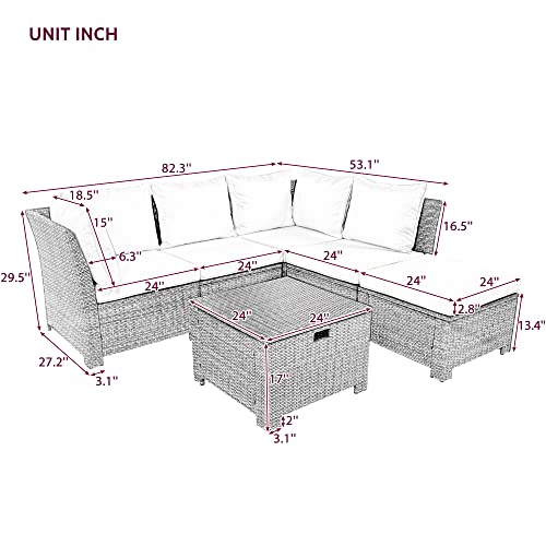 OPTOUGH 6-Piece Outdoor Set, PE Wicker Rattan-Sofa with 2 Corner, 2 Single Chairs, 1 Ottoman and 1 Storage Table, All-Weather Conversational Furniture,for Backyard,Garden, Beige