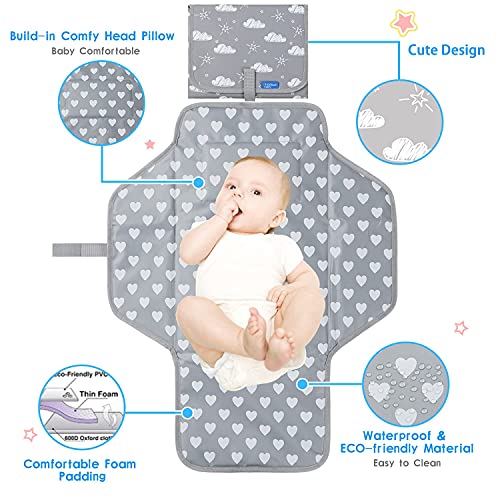 2 Sets PHOEBUS BABY Portable Changing Pad Travel - Waterproof Compact Diaper Changing Mat - Lightweight & Foldable Changing Station, Newborn Shower Gifts