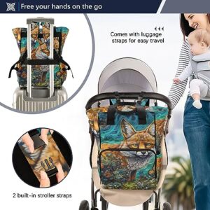 ZENWAWA Diaper Bag Backpack for Mom Dad-Painting Fox Floral Print with Insulated Feeding Bottle Inserts, Nappy Daypack for Outdoor Hiking Travel 11.02×5.91×15.3 INCH