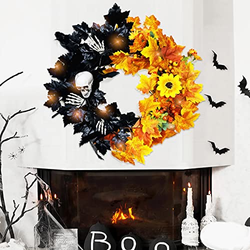 Fall Wreaths Halloween Wreaths Front Door Wreath, Fall Wreaths Welcome Sign Halloween Outside Farmhouse Hello Sign Orange Wreaths Artificial Harvest Rusty Birch Leaves Decor