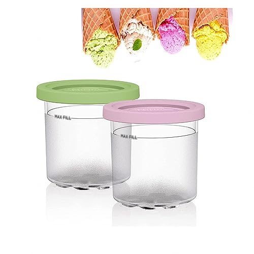 EVANEM 2/4/6PCS Creami Deluxe Pints, for Ninja Kitchen Creami,16 OZ Ice Cream Pints Cup Safe and Leak Proof Compatible NC301 NC300 NC299AMZ Series Ice Cream Maker,Pink+Green-4PCS