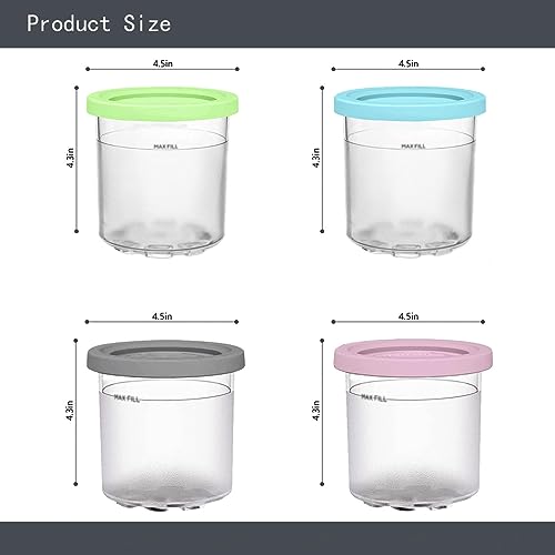 EVANEM 2/4/6PCS Creami Deluxe Pints, for Ninja Kitchen Creami,16 OZ Ice Cream Pints Cup Safe and Leak Proof Compatible NC301 NC300 NC299AMZ Series Ice Cream Maker,Pink+Green-4PCS