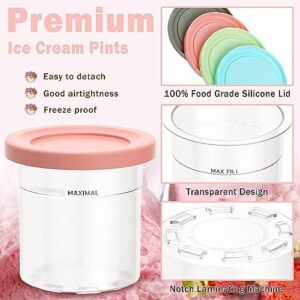 EVANEM 2/4/6PCS Creami Deluxe Pints, for Ninja Kitchen Creami,16 OZ Ice Cream Pints Cup Safe and Leak Proof Compatible NC301 NC300 NC299AMZ Series Ice Cream Maker,Pink+Green-4PCS