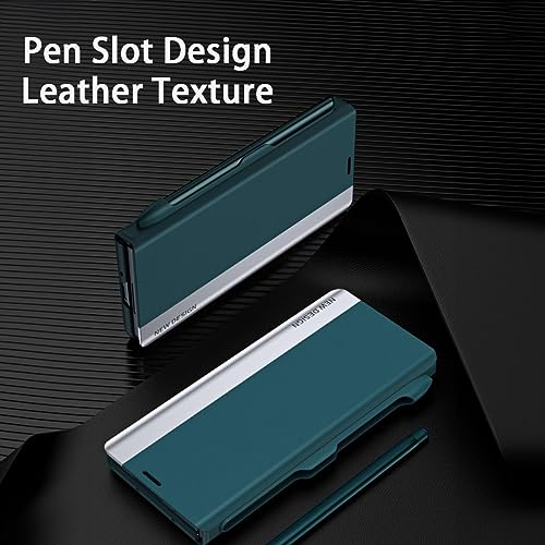 Yotta for Samsung Galaxy Z Fold 5 Case with Pen Holder, Ultra-Thin Leather Phone Cover Magnetic Adsorption Flip Protective Cases Anti-Scratch Shockproof Business Hard Covers(Color:C)