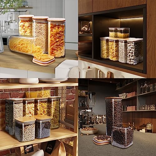 HomArtist Square Glass Jars with Bamboo Lids 34 FL OZ [Set of 6], Glass Canisters with Airtight Lid, Glass Food Storage Container for Pasta, Flour, Sugar, Rice, Best for Kitchen & Pantry