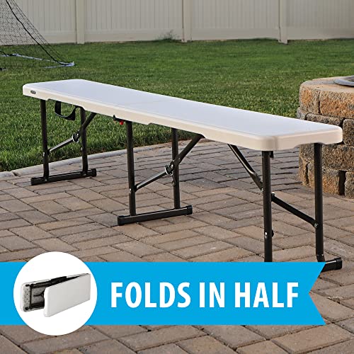 Lifetime 6-Foot Fold in Half Table, White Granite & 80305 Portable Folding Bench, White