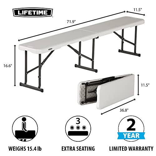 Lifetime 6-Foot Fold in Half Table, White Granite & 80305 Portable Folding Bench, White