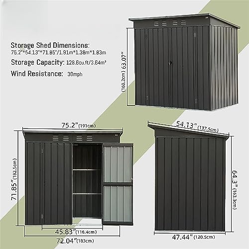 Outdoor Storage Shed Metal Waterproof Garden Tool Shed with Lockable Door Outdoor Storage Clearance for Backyard, Patio, Lawn (6.27x4.51FT)