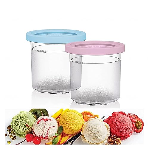 DISXENT 2/4/6PCS Creami Deluxe Pints, for Ninja Kitchen Creami,16 OZ Ice Cream Containers with Lids Reusable,Leaf-Proof Compatible NC301 NC300 NC299AMZ Series Ice Cream Maker,Pink+Blue-4PCS