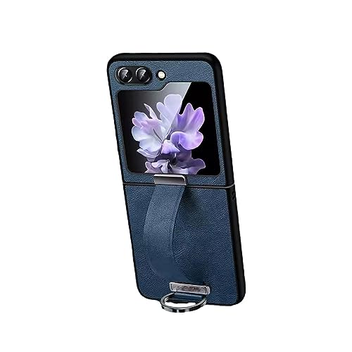 Yotta for Samsung Galaxy Z Flip 5 Case with Ring, Full Body Leather Cases Wrist Strap Holder Phone Covers Slim Shockproof Protective Portable Folding Cover(Color:E)