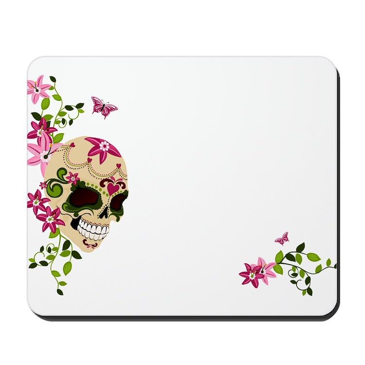 CafePress Sugar Skull with Stargazer Lilly Mousepad Non-Slip Rubber Mousepad, Gaming Mouse Pad