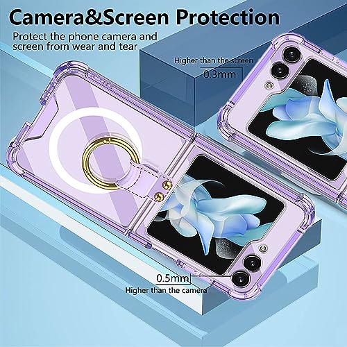 NINKI Compatible Clear Samsung Galaxy Z Flip 5 Case with Ring,Heavy Duty Anti-Fall Silicone Cute Cover Protective Phone Case for Samsung Z Flip 5 Case with Ring,Galaxy Z Flip 5 Case Slim Girls Purple