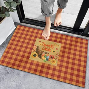 welcome doormat fall thanksgiving cornucopia sunflower pumpkin,non slip bath rugs indoor door mats orange buffalo plaid,entry way carpet for kitchen bathroom bedroom18 x30