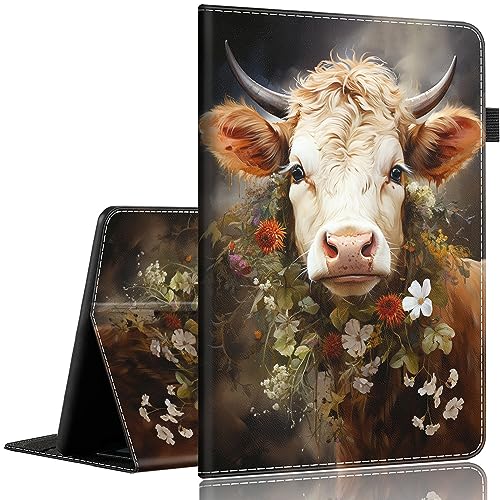 Case Compatible with Amazon All-New Kindle Fire 7 Tablet (2022 Release-12th Generation) Latest Model 7，Slim Fit Foldable Standing Cover Case with Auto Sleep/Wake，Cow Flower