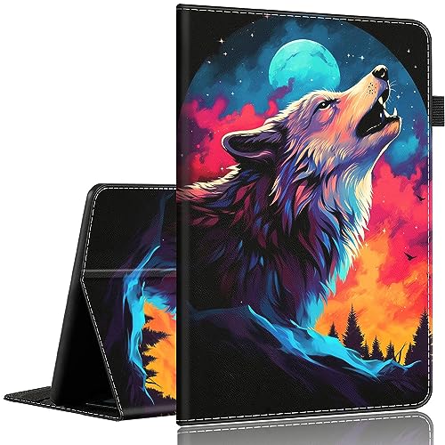 Case Compatible with Amazon All-New Kindle Fire 7 Tablet (2022 Release-12th Generation) Latest Model 7，Slim Fit Foldable Standing Cover Case with Auto Sleep/Wake，Wolf Under The Moon