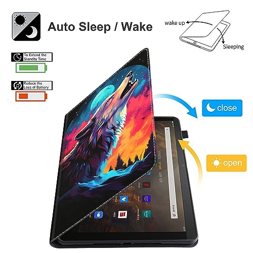 Case Compatible with Amazon All-New Kindle Fire 7 Tablet (2022 Release-12th Generation) Latest Model 7，Slim Fit Foldable Standing Cover Case with Auto Sleep/Wake，Wolf Under The Moon