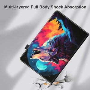 Case Compatible with Amazon All-New Kindle Fire 7 Tablet (2022 Release-12th Generation) Latest Model 7，Slim Fit Foldable Standing Cover Case with Auto Sleep/Wake，Wolf Under The Moon