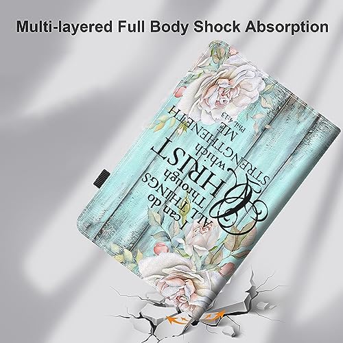 Case Compatible with Amazon All-New Kindle Fire 7 Tablet (2022 Release-12th Generation) Latest Model 7，Slim Fit Foldable Standing Cover Case with Auto Sleep/Wake，Philippians 4-13 Flower Board